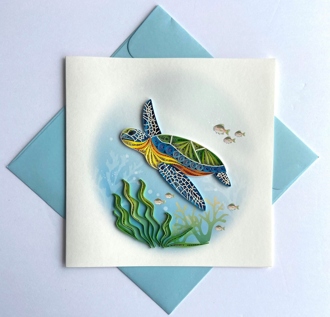 Sea Turtle Card, Art Paper, Greeting Card, Quilling Card, Craft Cards ...