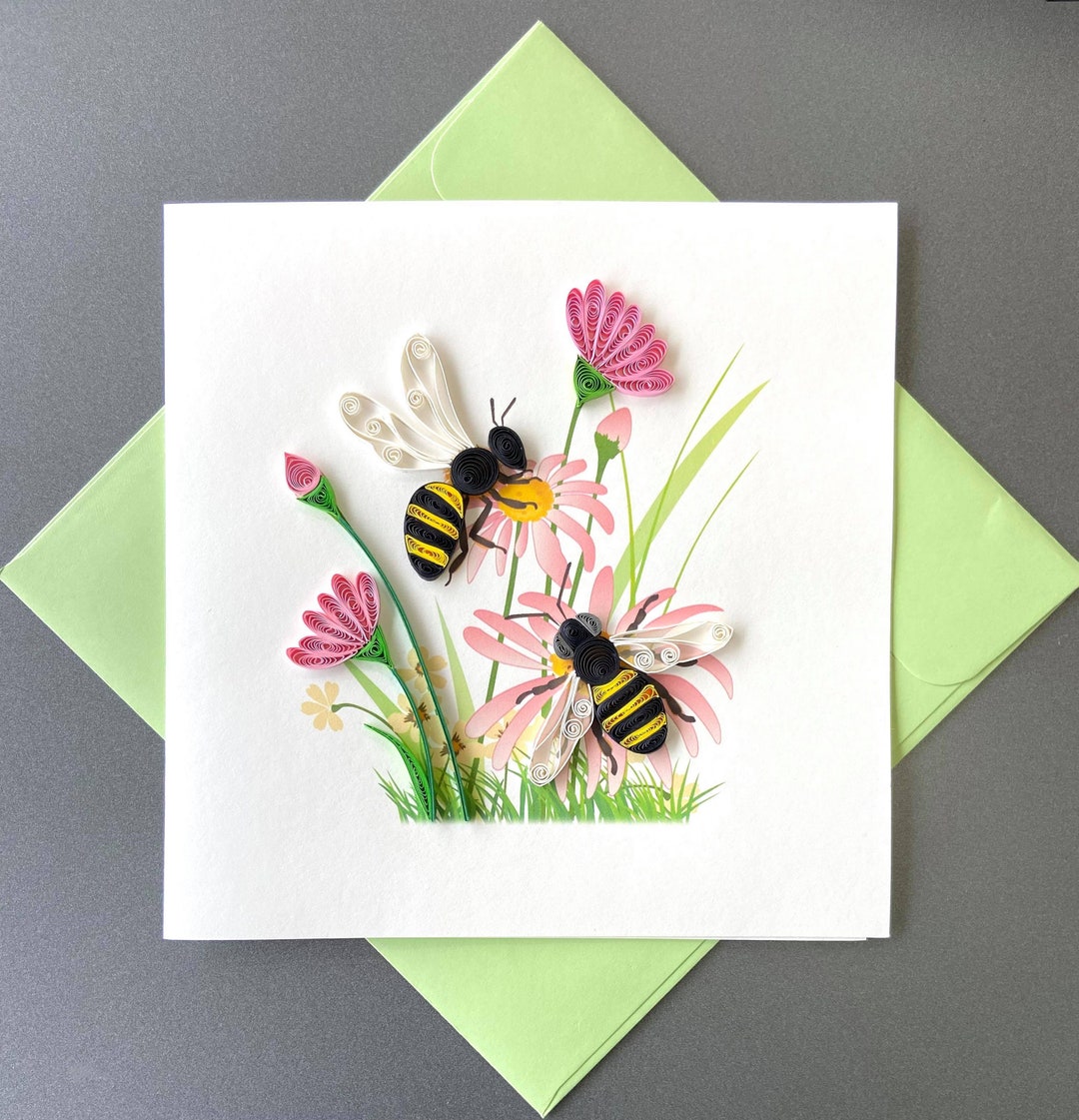 Bee Quilling Card, Art Paper, Greeting Card, Quilling Card, Craft Cards ...
