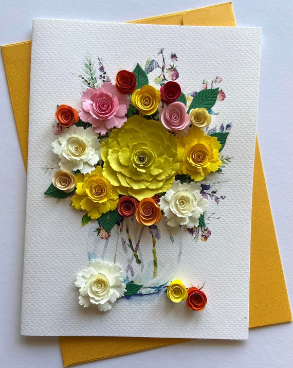 Flower 3D Card Art Paper Greeting Card Quilling Card - Etsy
