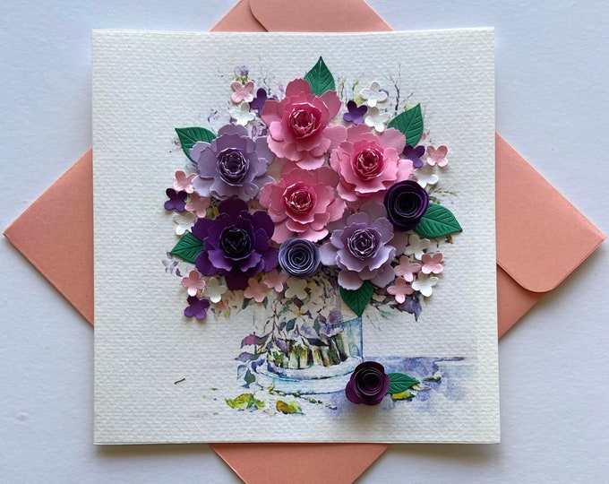 Flower 3D Card Art Paper Greeting Card Quilling Card - Etsy