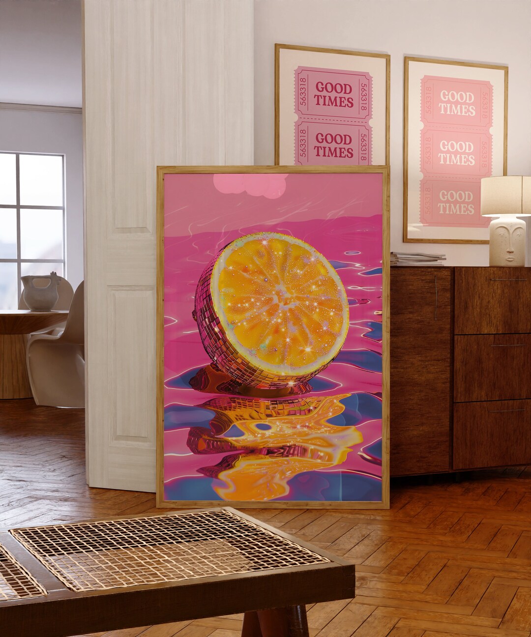 Disco Lemon Art, Glitter Berry Poster, Pink Fruit Print, Modern Kitchen ...