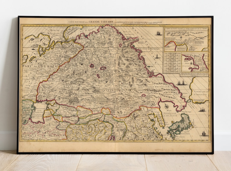 1708 Map of Grande Tartarie, Tartaria, Caspian Sea, China, Korea, Japan ...