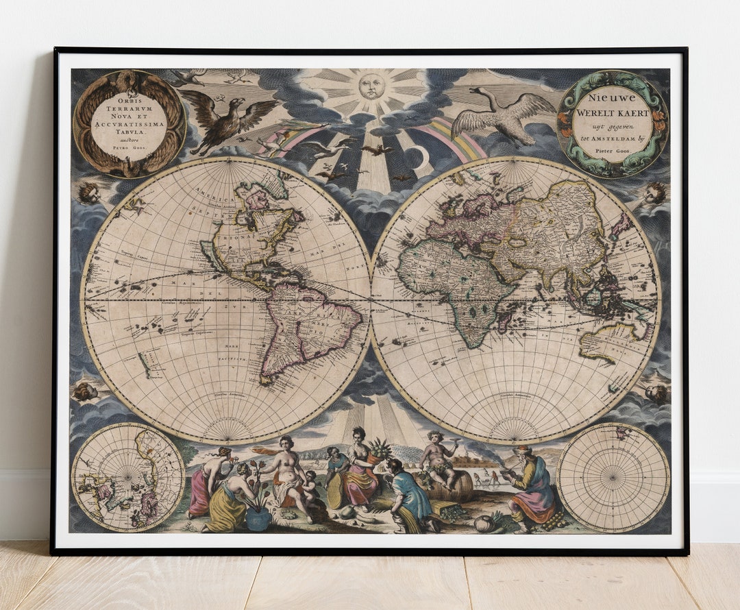 1667 Map of the World, Nieuwe Werelt Kaert, Antique Map, Atlas Map ...