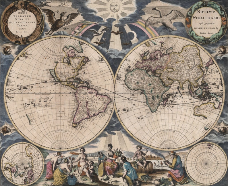 1667 Map of the World, Nieuwe Werelt Kaert, Antique Map, Atlas Map ...