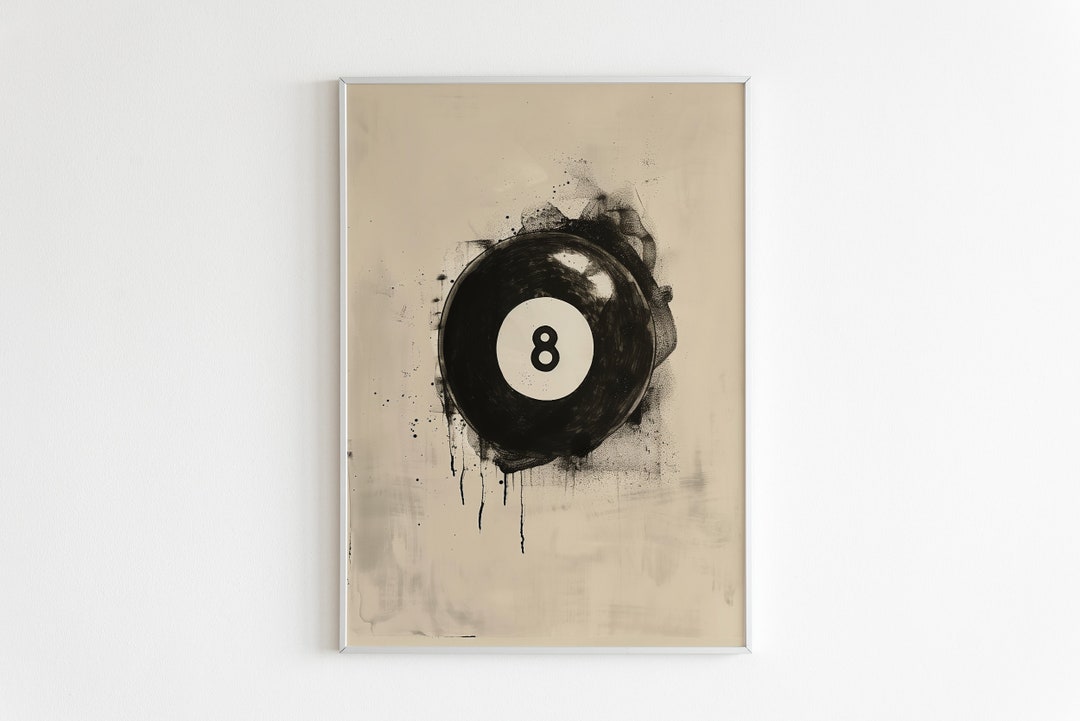 Abstract Eight Art, Monochrome Print, Modern Home Decor, Billiard Wall ...