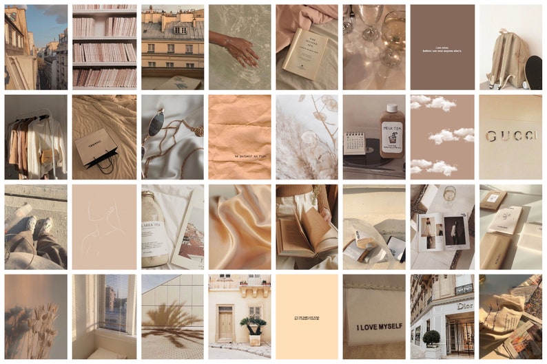 216 Pcs Beige Aesthetic Wall Collage Kit, VSCO, Girl Room Decor, Room ...