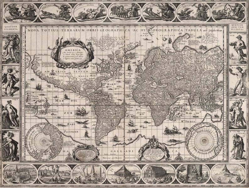 1630 Antique Map, Atlas Map, Pharos, Iupiter Olympicus, Dianae Templum ...