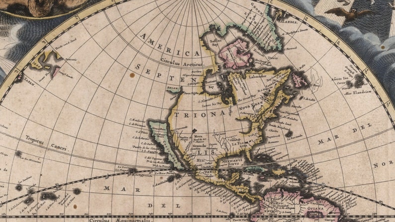1667 Map of the World, Nieuwe Werelt Kaert, Antique Map, Atlas Map ...