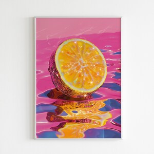Disco Lemon Art, Glitter Berry Poster, Pink Fruit Print, Modern Kitchen ...