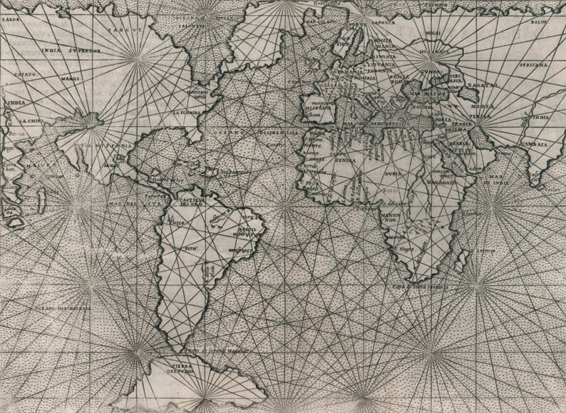1599 Map of the World, Points of the Power, Moscovia, Nogai, Comani ...