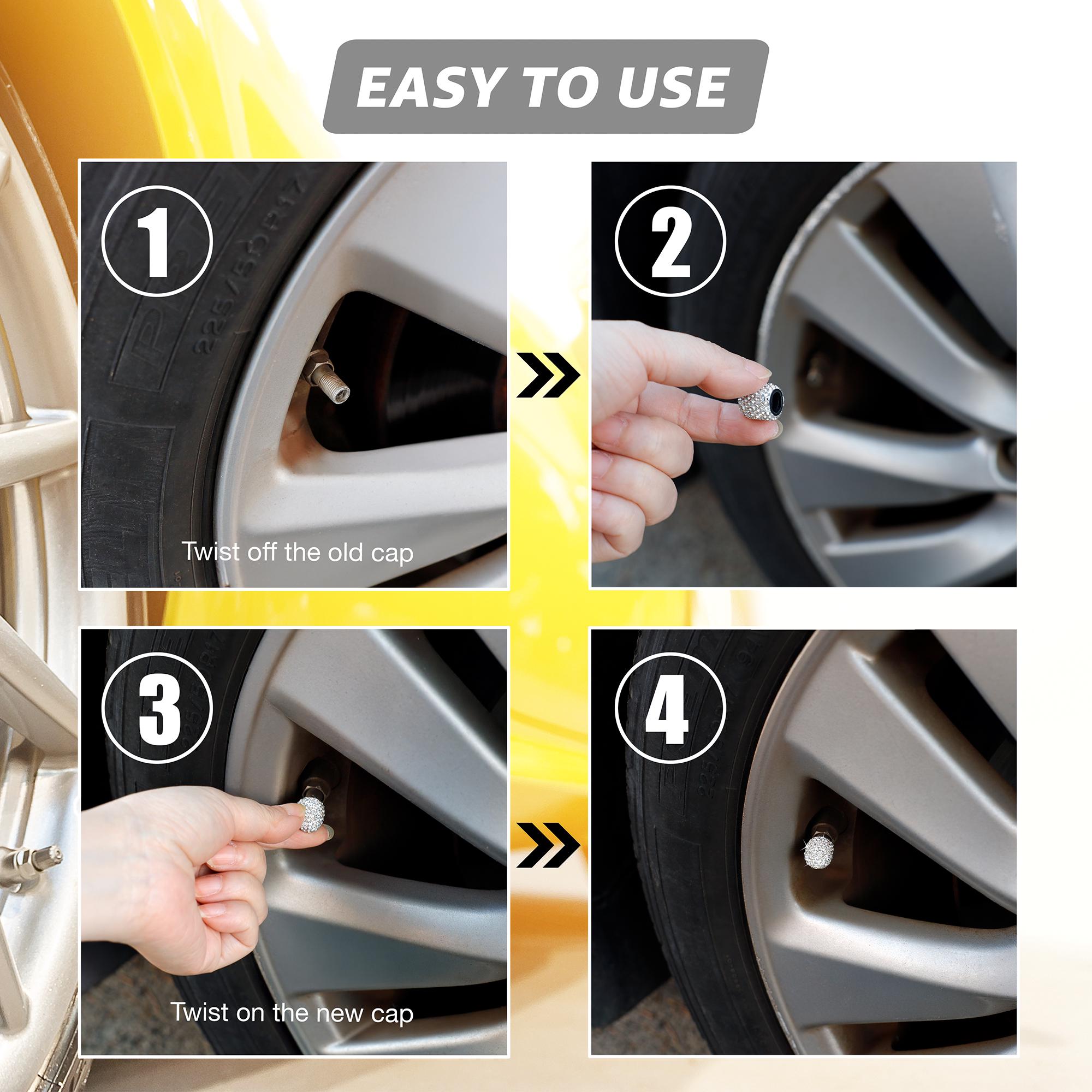 Bling Tire Valve Caps – 4 Pack Crystal Rhinestone Valve Stem Covers ...
