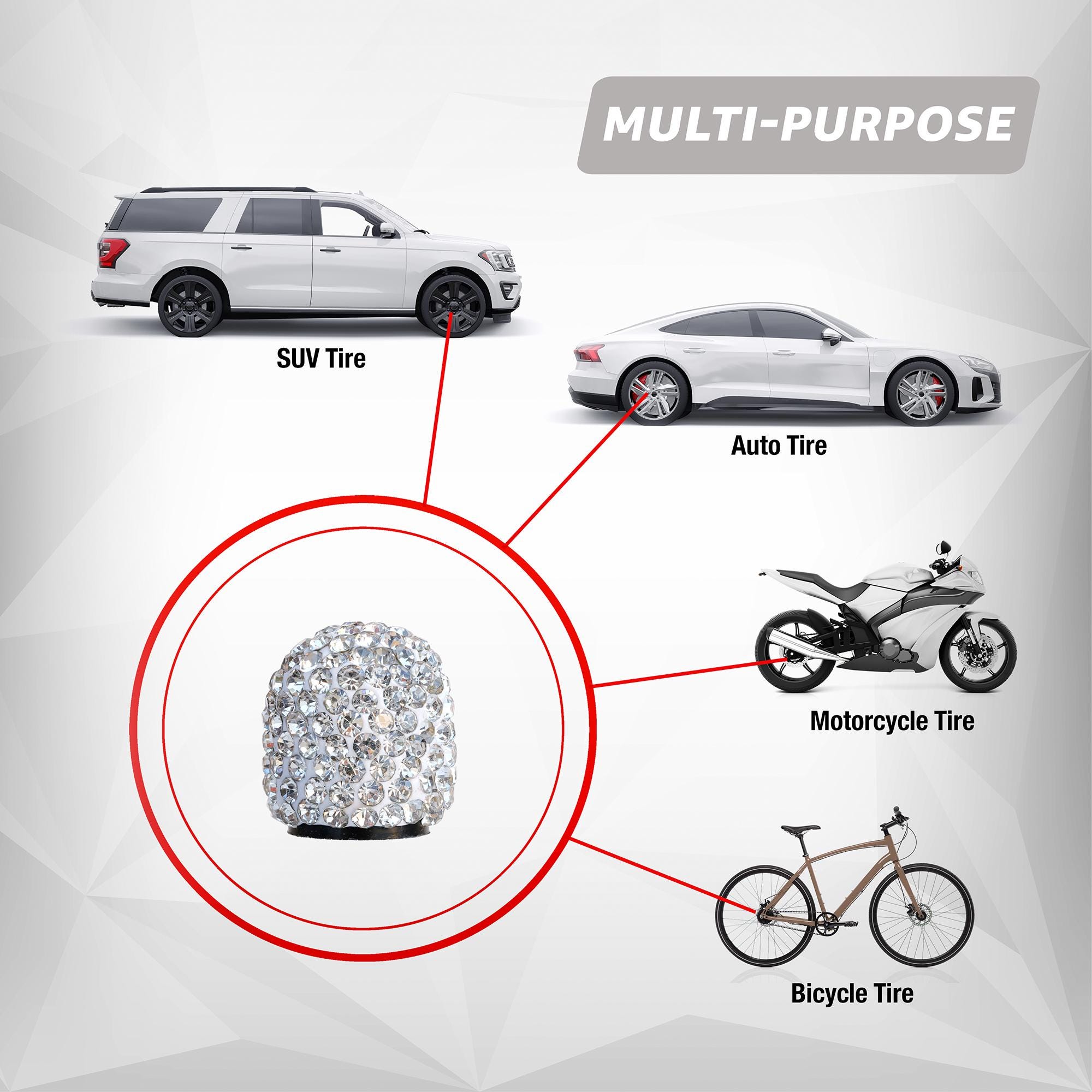 Bling Tire Valve Caps – 4 Pack Crystal Rhinestone Valve Stem Covers ...