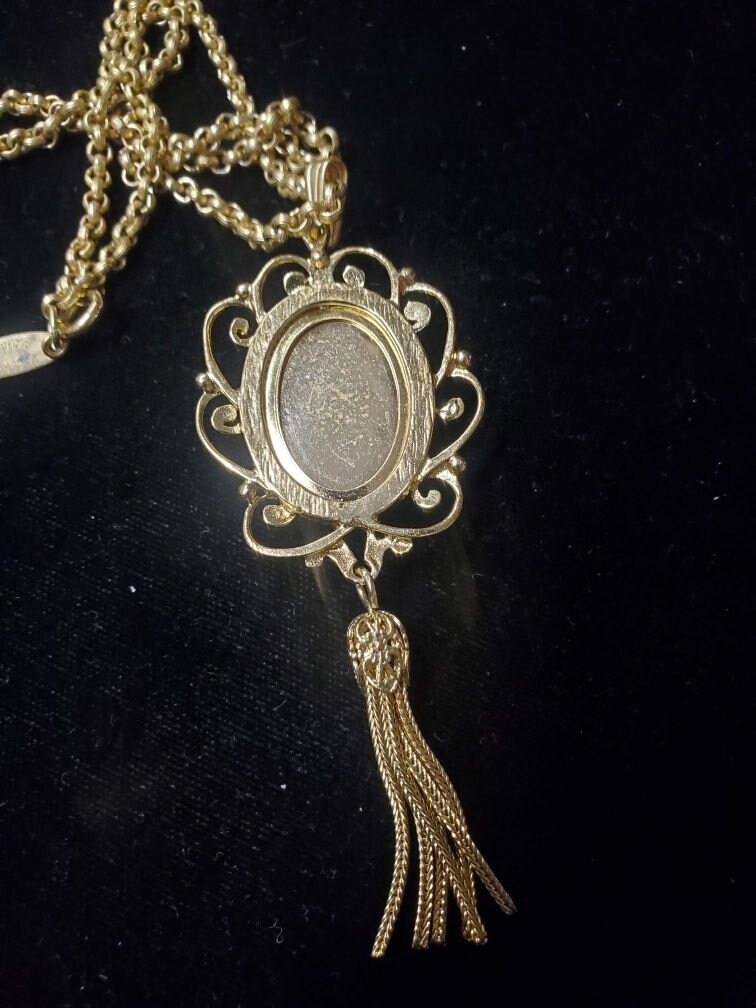 Early Whiting and Davis Root Beer Glass Cameo Necklace 3drop 21 Chain ...