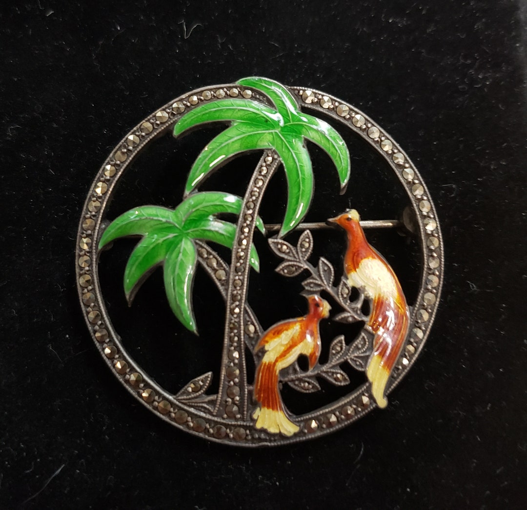 Nicholas Barbieri for Uncas Palm Tree Birds Sterling Silver Enamel ...
