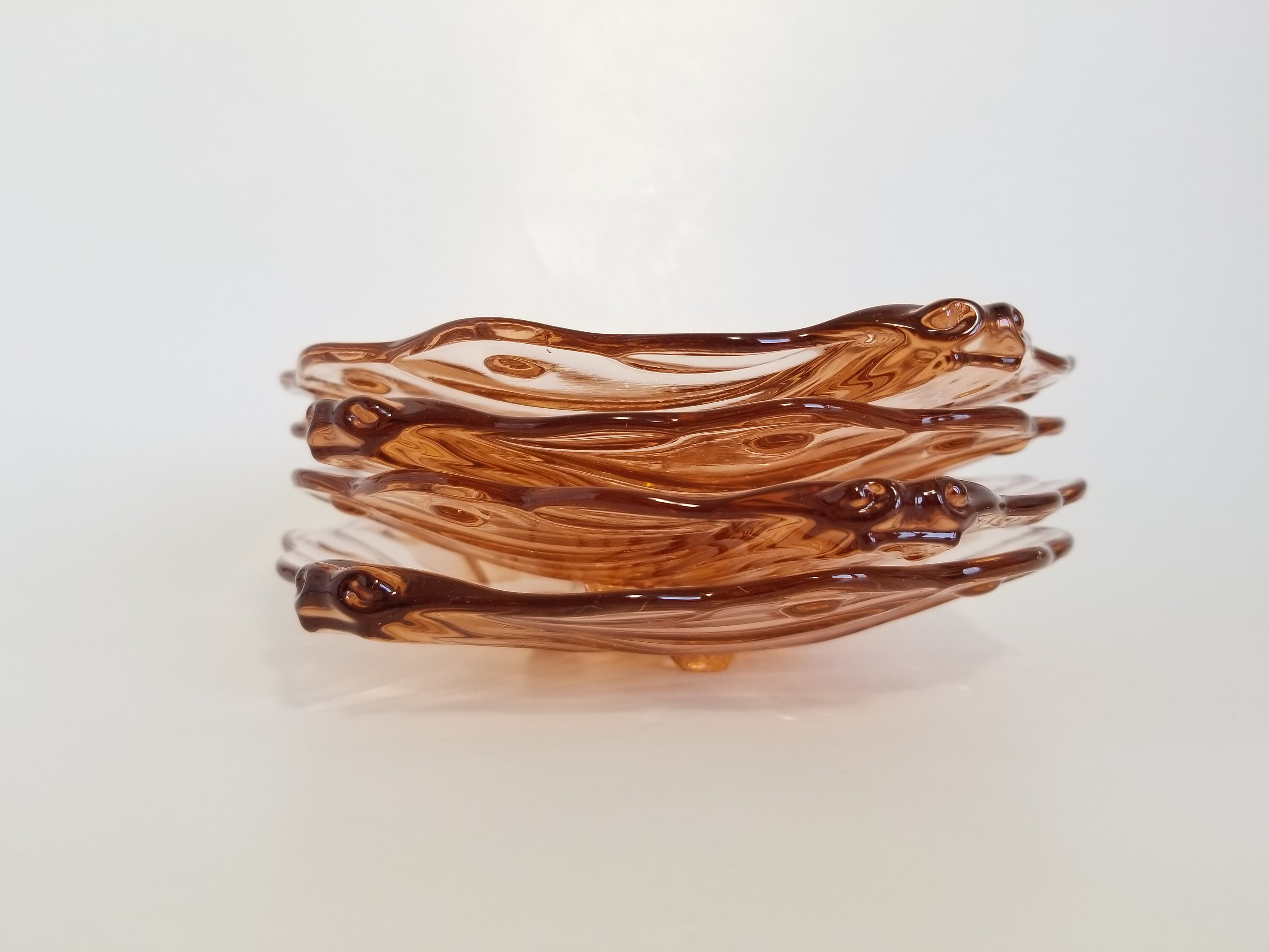 Set of 4 Stolzle-style Art Deco Pink Pressed Depression Glass Shell ...