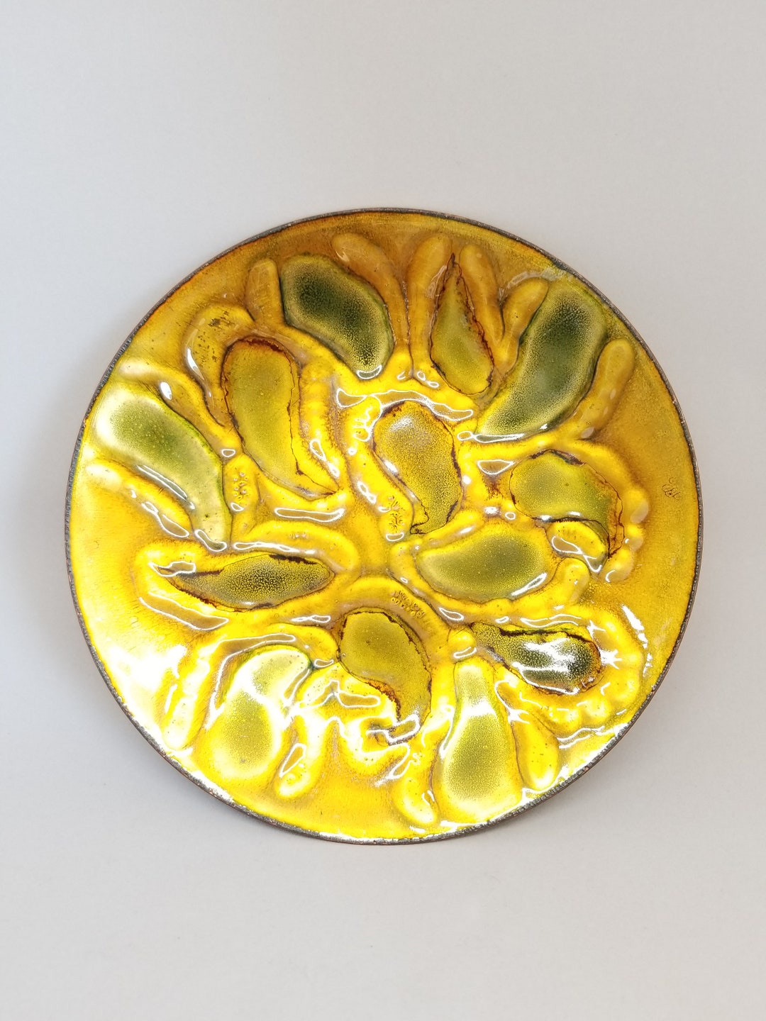 Enamel Metal Yellow Green Metal Plate Dish Vintage - Etsy