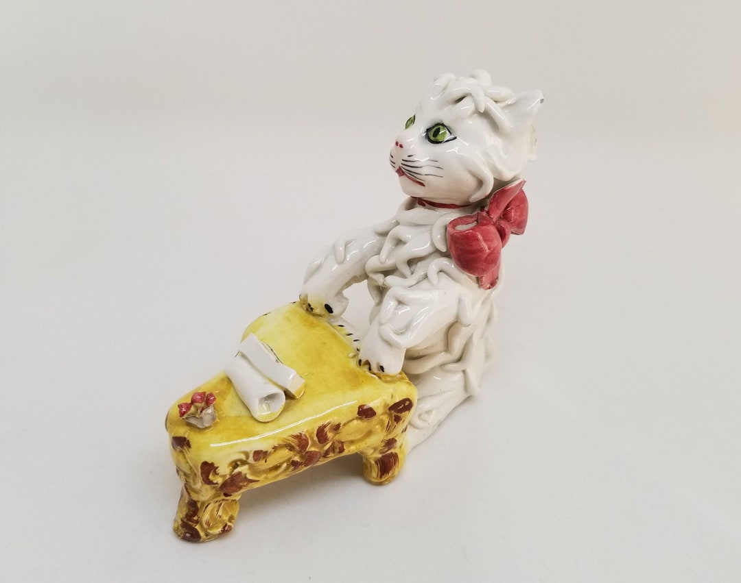 Italian Spaghetti Ceramic Art Cat Piano Pottery Figurine Statue Vintage ...