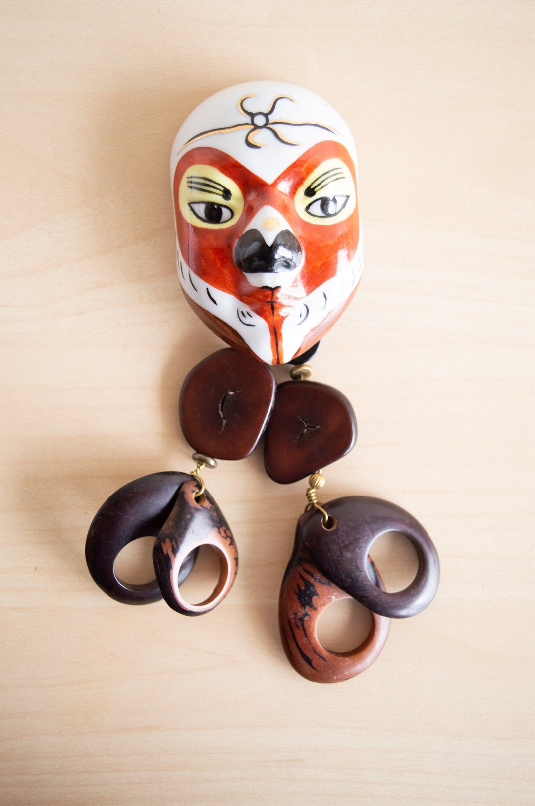 Lucille Gauthier 1980s Chinese Character Mask Porcelain Brooch L ...