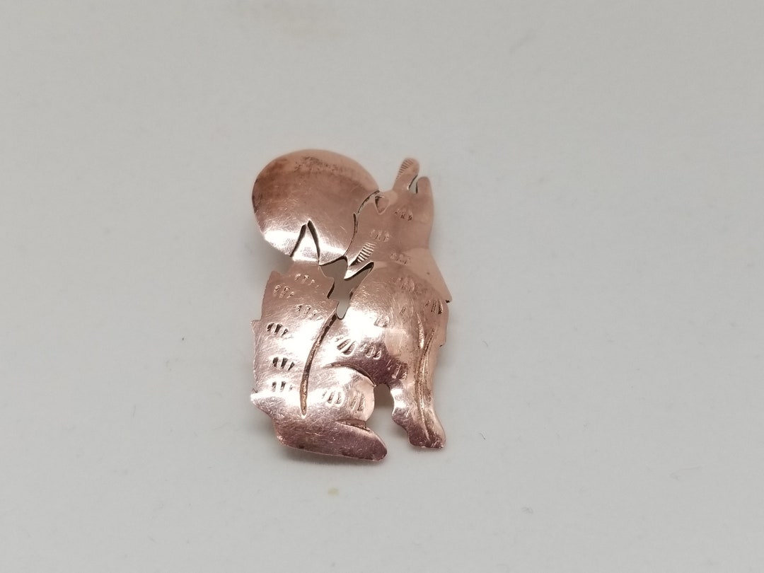 Simon Yazzie Coyote Wolf Howling at Moon Copper Navajo Brooch - Etsy