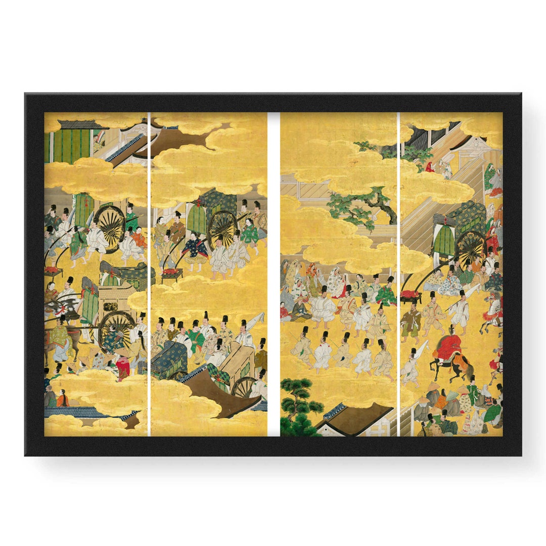 Folding Screen single Print With Designs of Scenes From the Tale of ...
