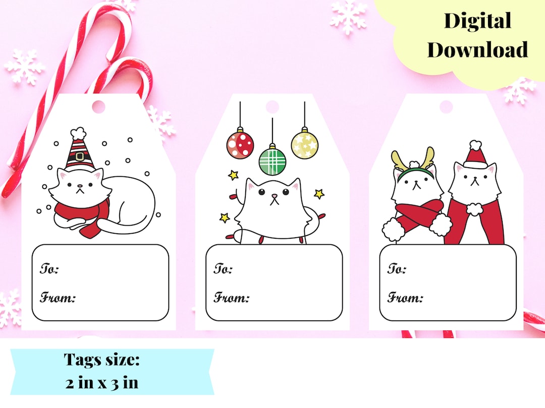 Printable Christmas Cat Gift Tag Instant Download Christmas - Etsy