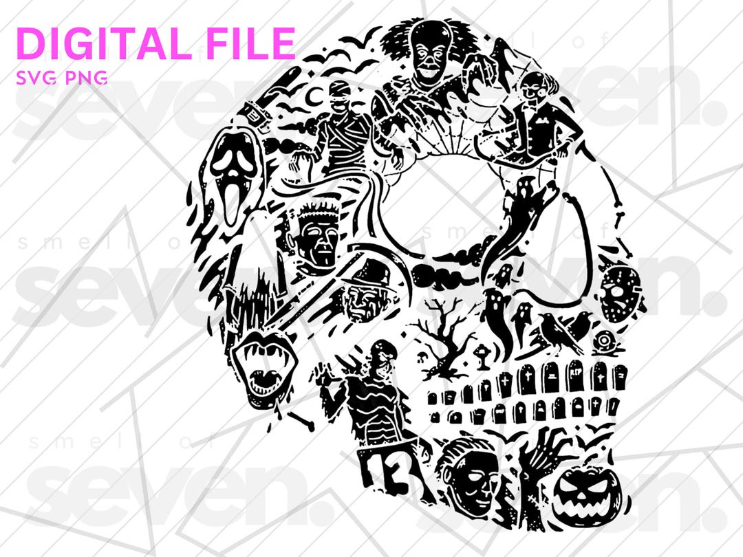 Vintage Halloween Retro Horror Movie Serial Killer Skull Svg Png Cut ...