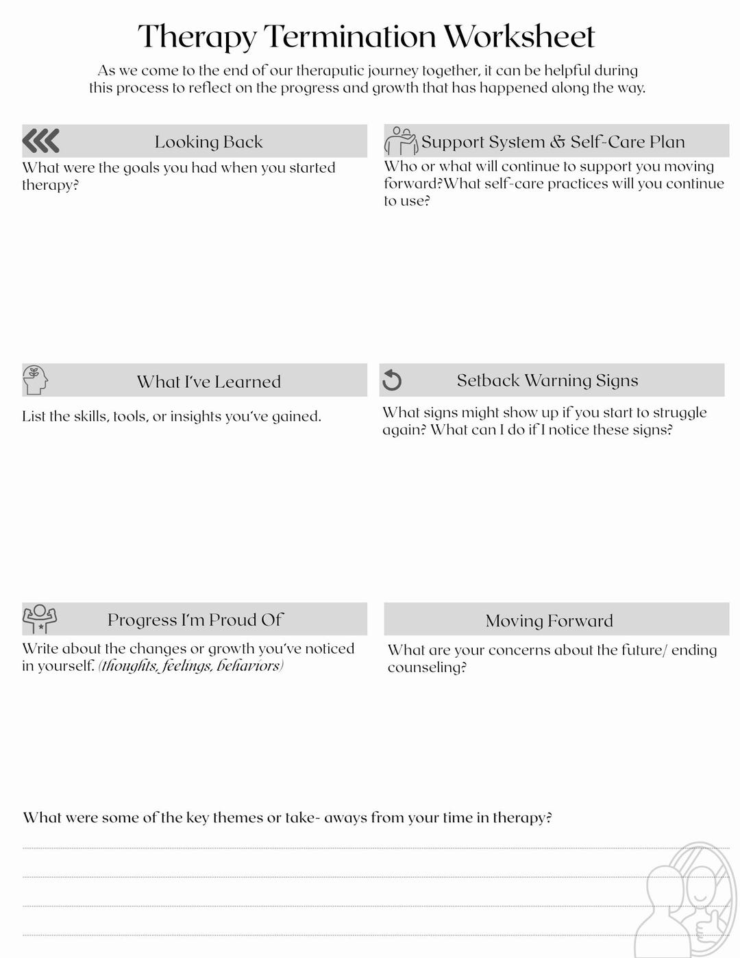 Therapy Termination Worksheet PDF Counseling Client Progress Reflection ...