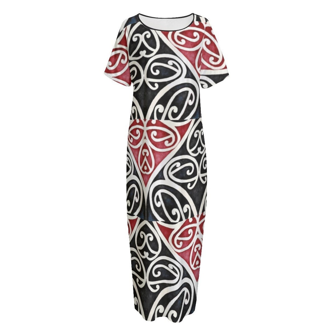 Polynesian Maori Kowhaiwhai Long Dress With Pocket, Traditional New ...