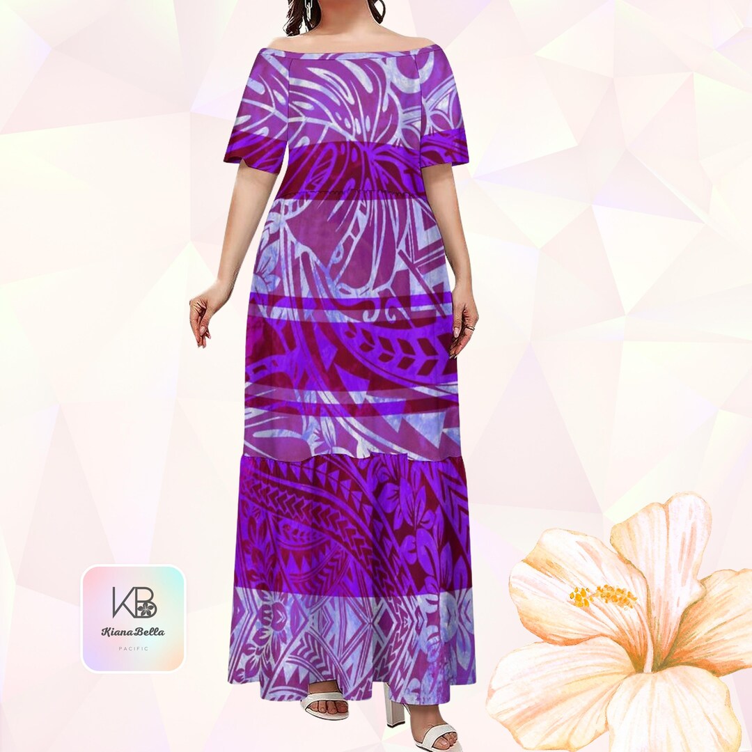 Eleni Dress Polynesian Peasant Dress, Hand Painted Effect, Pacific ...