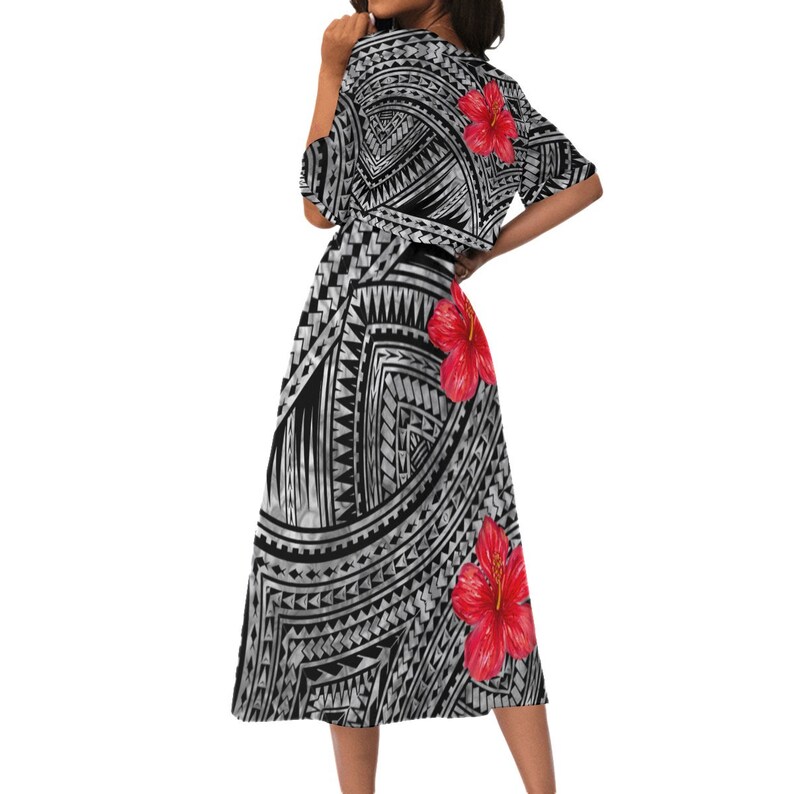 Samoa Tribal Dress, Red Hibiscus Elei All-over Print Women's Elastic ...