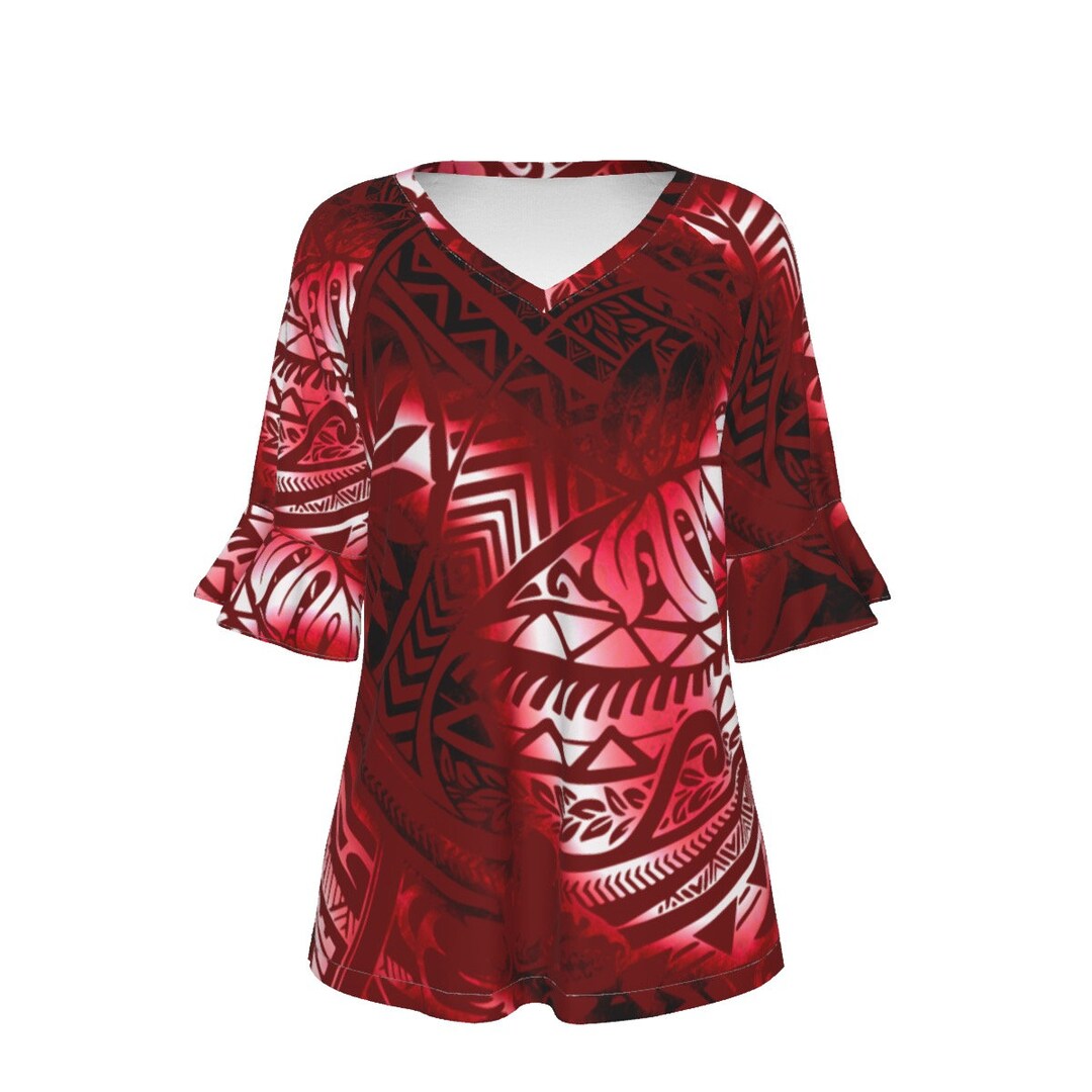 Polynesian Samoa Tribal Print Bell Sleeves Stop,v-neck Women's T-shirt ...