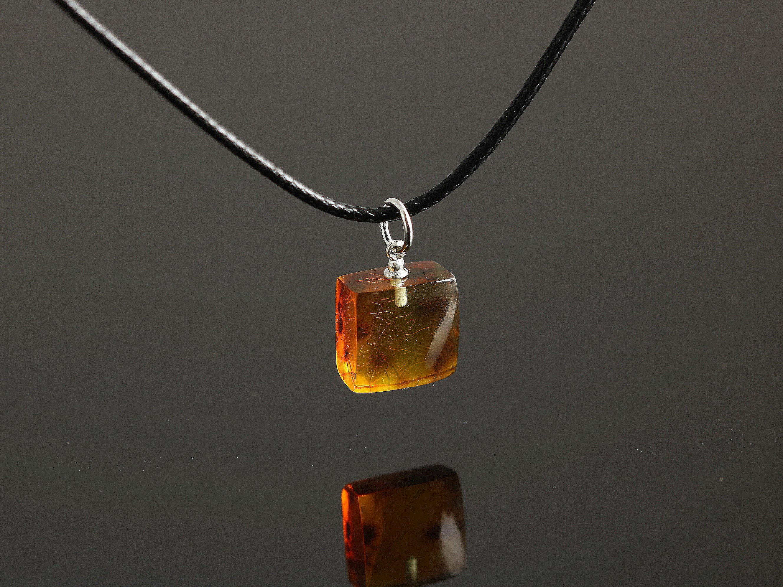 Small Square Pendant for Man, Amber Necklace for Man, Jewelry for Men ...