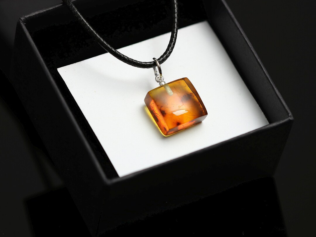 Small Square Pendant for Man, Amber Necklace for Man, Jewelry for Men ...