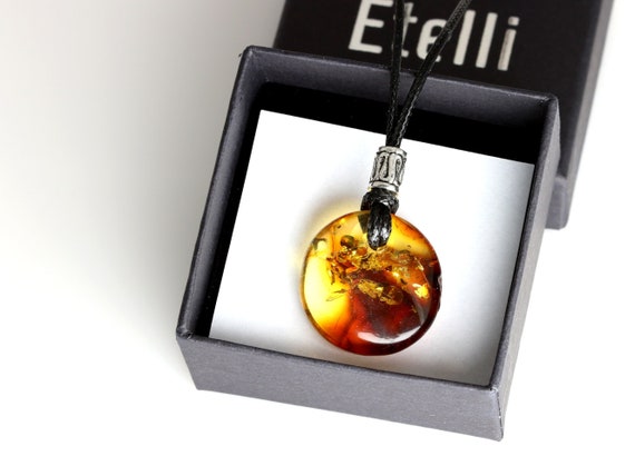 A Round Sircle Amber Pendant Amulet Necklace | Etsy