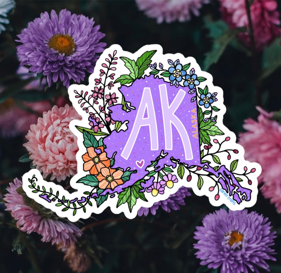 Floral AK State Sticker - Etsy