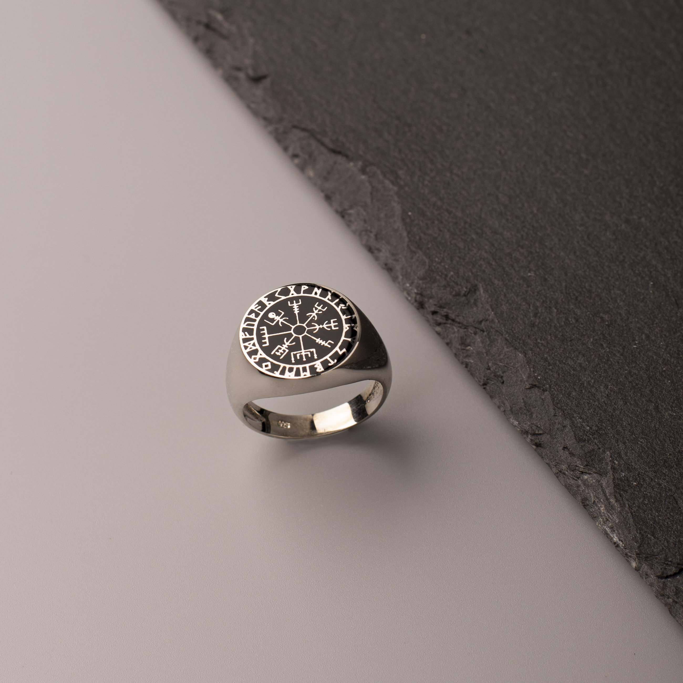 Viking Compass Ring Vegvisir Silver 925. Oxidized Viking Compass Ring ...