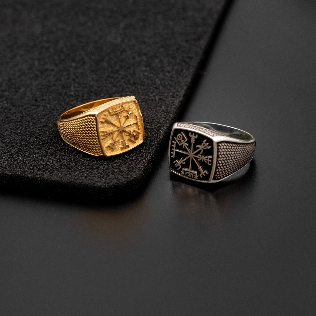 Viking Compass Ring Vegvisir Silver 925. Oxidized Viking Compass Ring ...