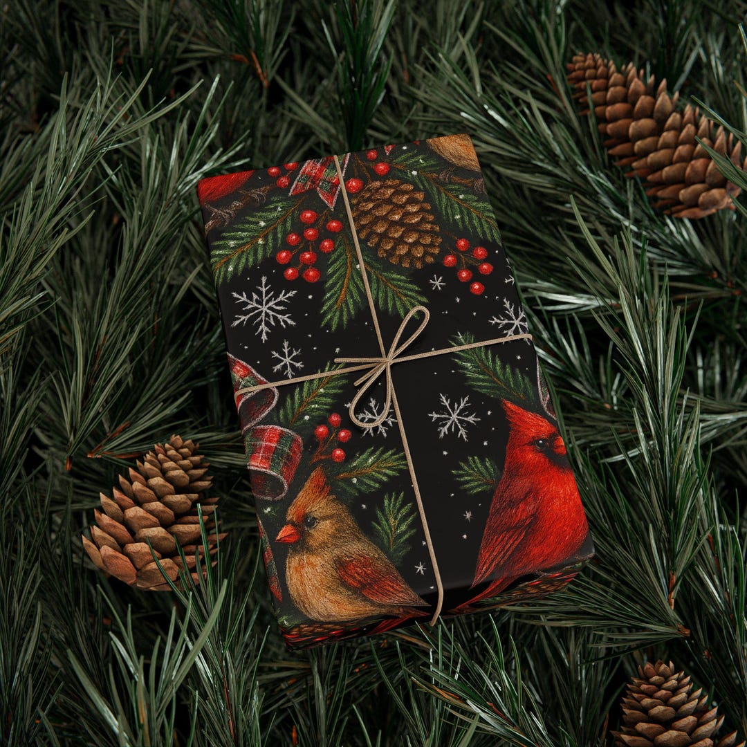Red Cardinal Wreath Wrapping Paper | Holiday Winter Snowflake Pattern ...