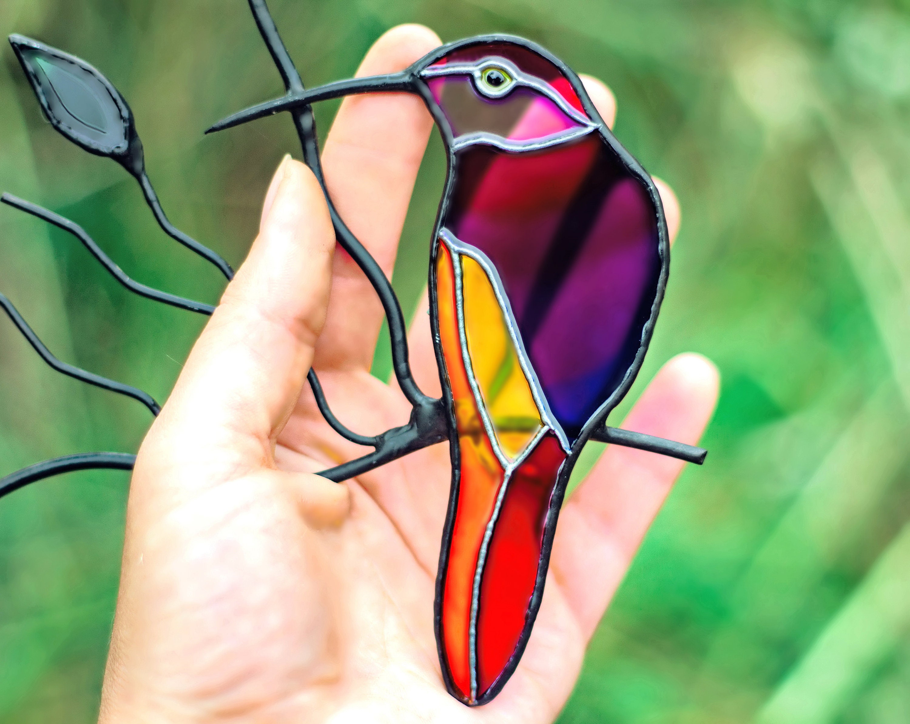 Stained glass hummingbird suncatcher Window hangings bird | Etsy