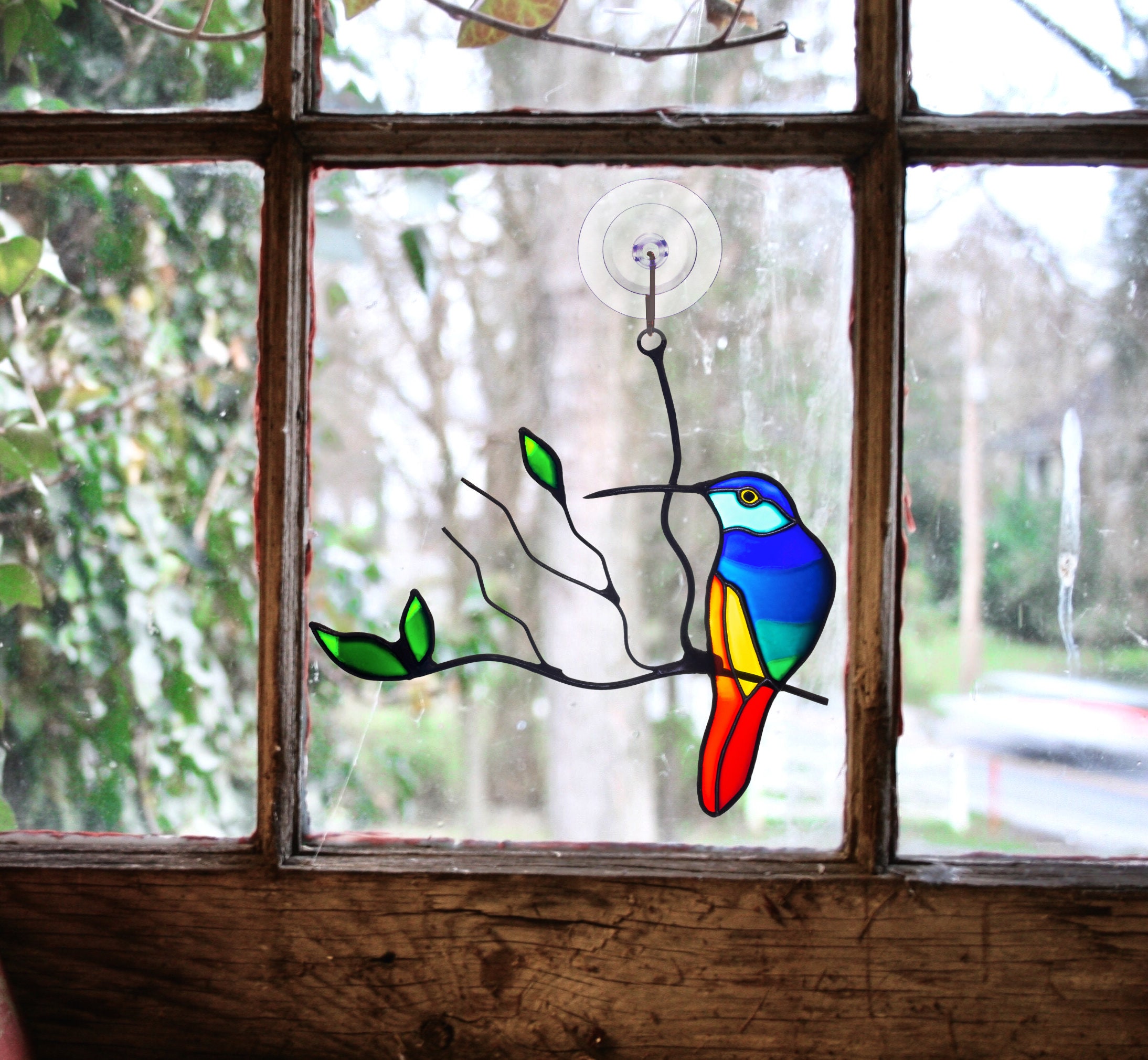 Hummingbird glass ornament Bird window hanging Stained glass - Etsy.de