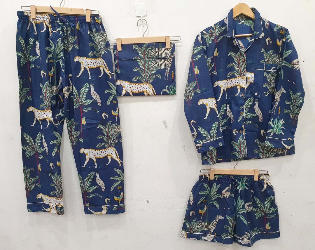 Cotton Pajama Set Animal Print Women Night Dress Handmade - Etsy
