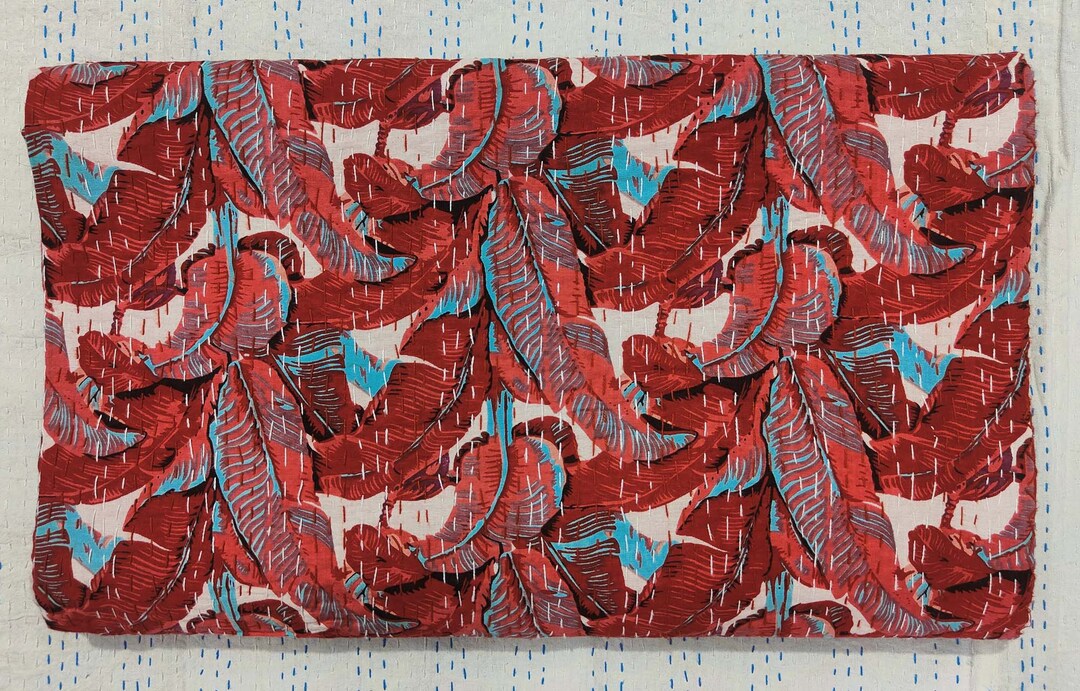 Indian Bedspread Red Leaf Kantha Quilt Indian Bed Cover Bedding Throw ...