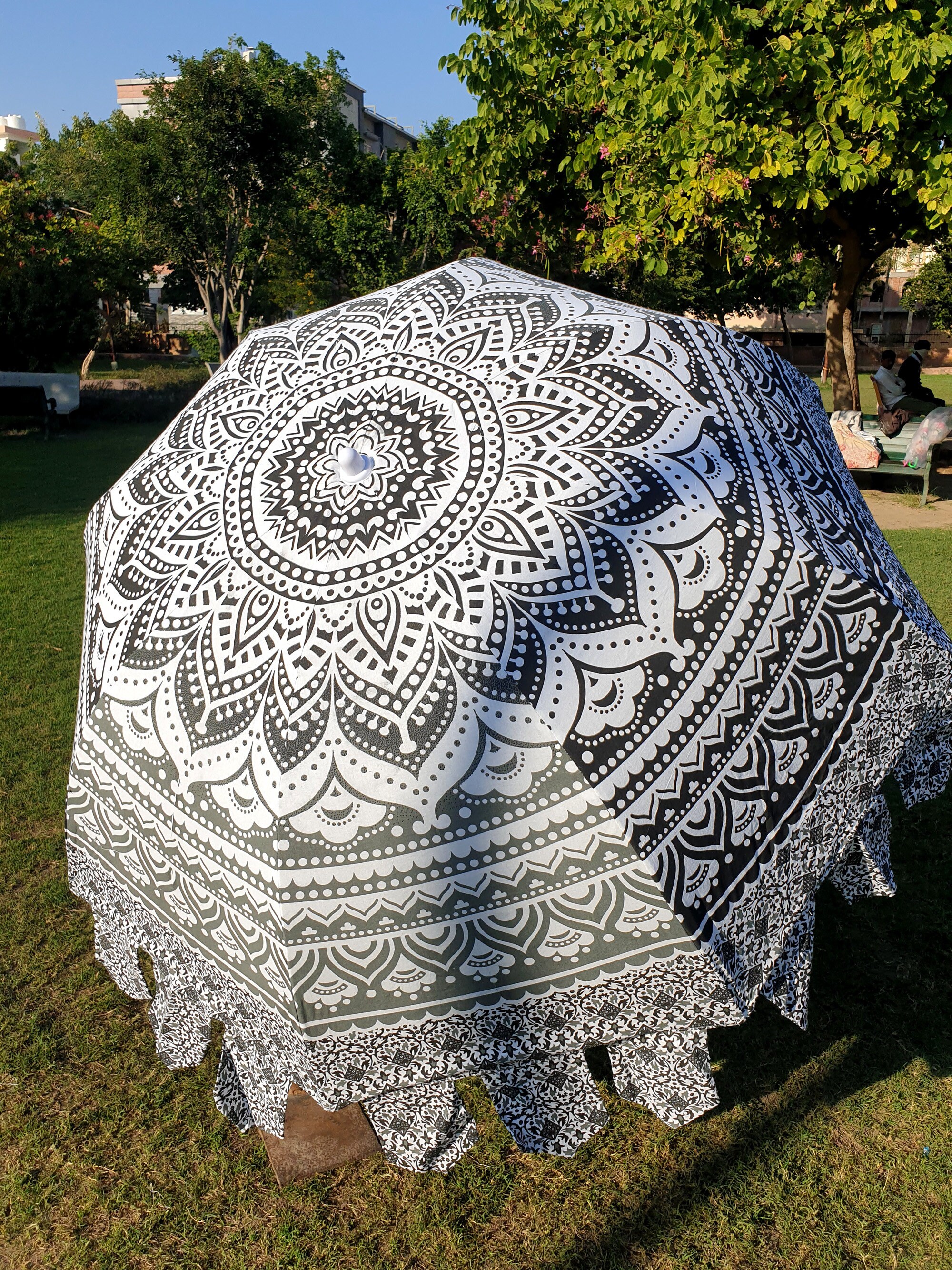 Handmade Cotton Patio Umbrella Indian Silver Mandala Garden | Etsy