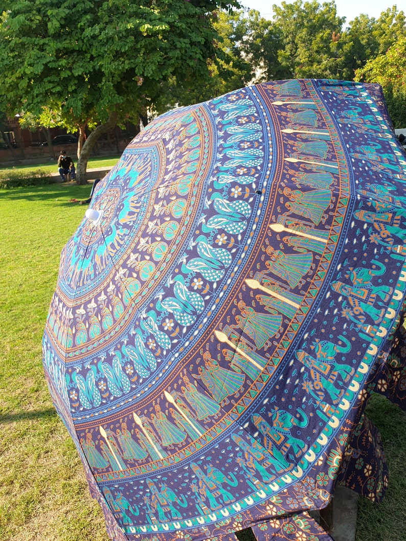 Indian Mandala Cotton Umbrella Blue Printed Garden Umbrella - Etsy