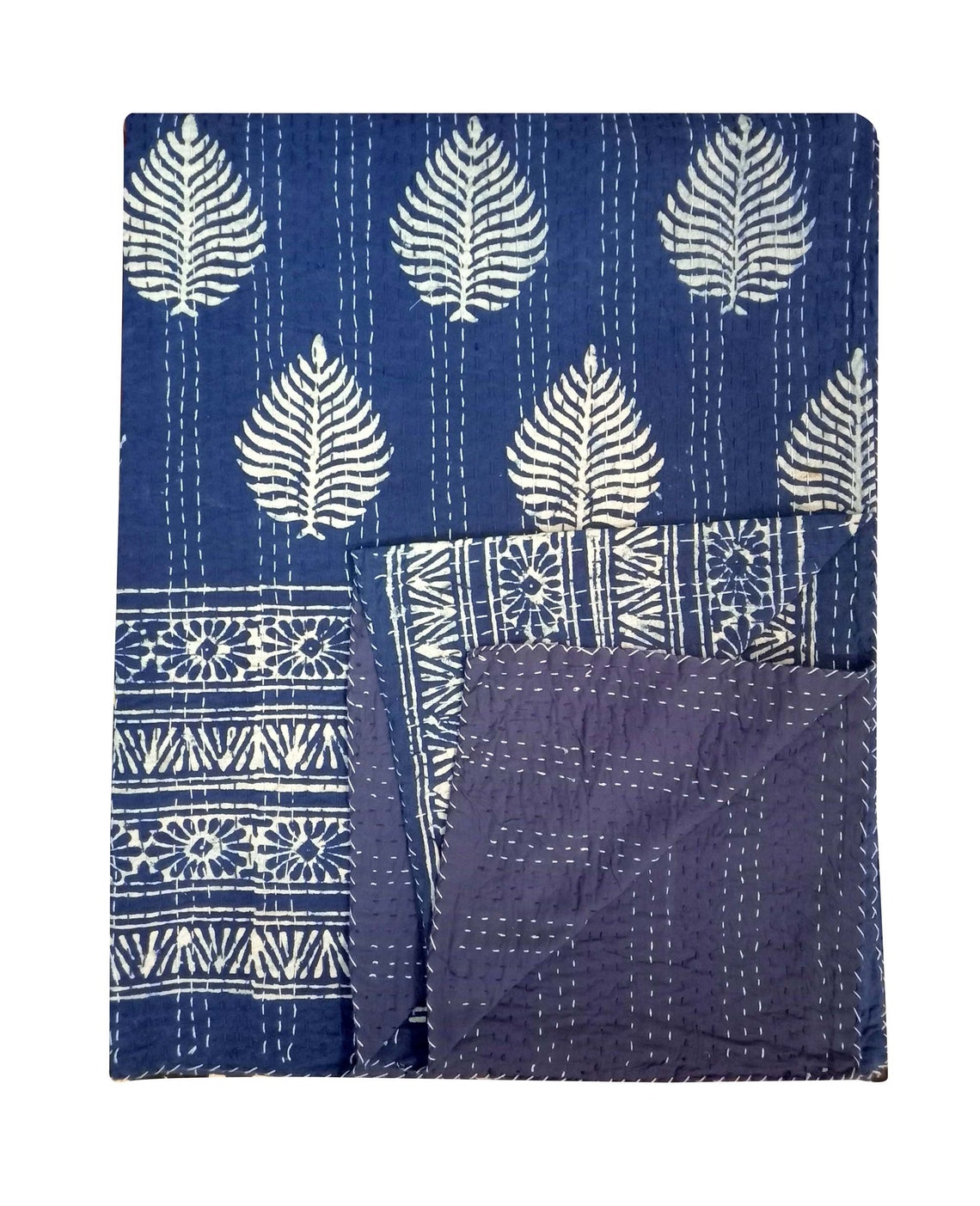Indian Navy Blue 100% Cotton Leaf Printed Handmade Hand Block - Etsy
