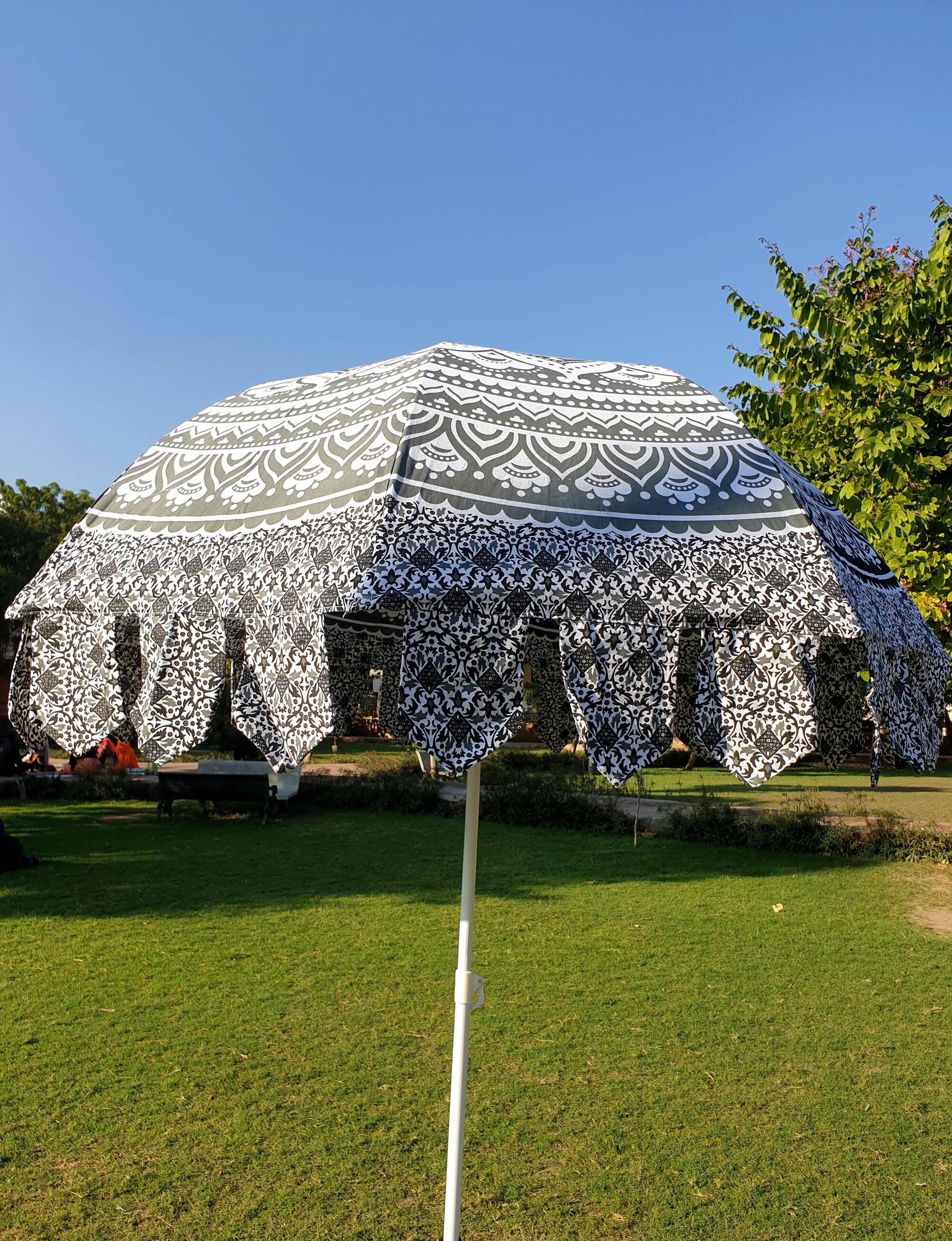 Handmade Cotton Patio Umbrella Indian Silver Mandala Garden | Etsy