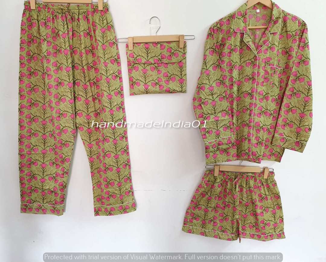 Hand Made Print Night Dress, Pajama Set With Hot Pant Night Suit ...