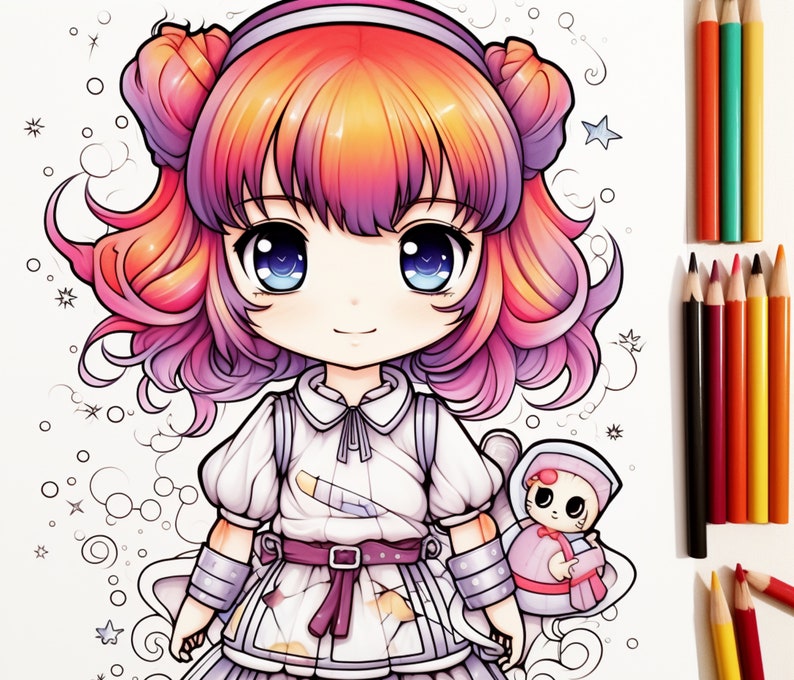 50 Anime Chibi Girls Coloring Pages: Kawaii Manga Art (printable PDF ...