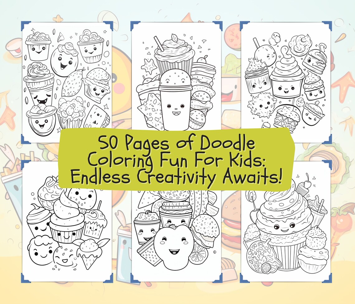 51 Food Doodle Cute Coloring Pages for Kids, Printable Coloring Pages ...