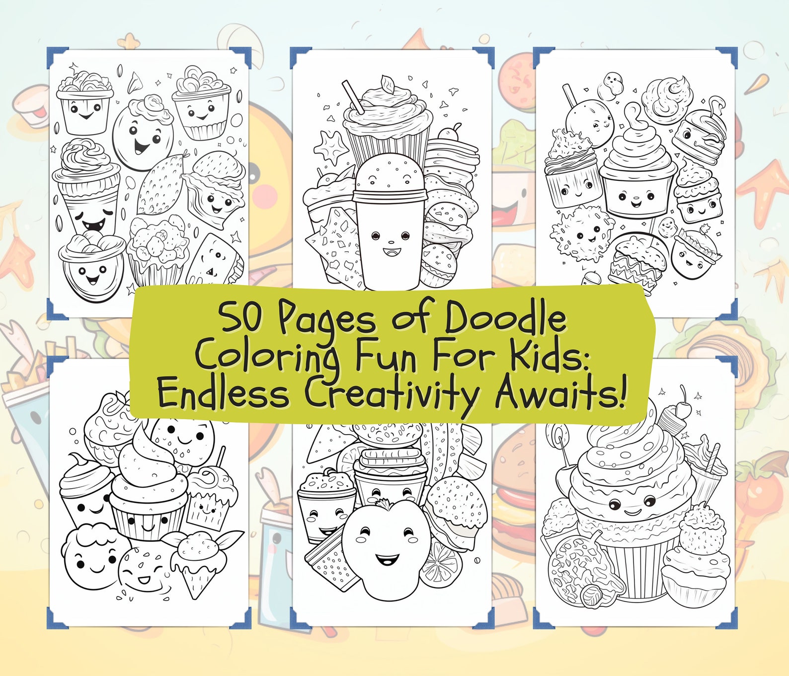 51 Food Doodle Cute Coloring Pages for Kids, Printable Coloring Pages ...
